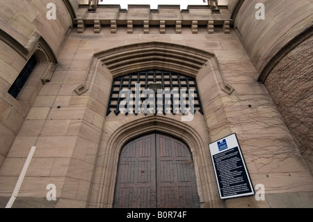 The entrance gate of the Victorian jail HMP Leicester Prison in Welford ...