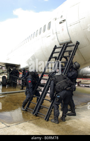 Police Dynamic Intervention Team preparing to raid aircraft Stock Photo ...