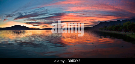 lake of chapala, jalisco mexico, lake at sunset with fishing boats, sun ...
