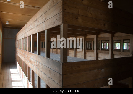 Bunks of prisoners in the barracks of the concentration camp. A ...