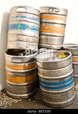 Empty beer kegs awaiting collection outside a pub Stock Photo - Alamy