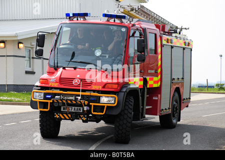 Mercedes fire engine turning out from Launceston fire station, Cornwall ...