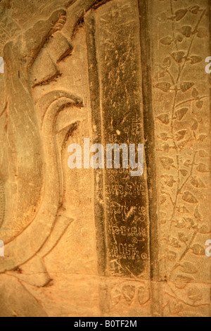 A detail from a frieze depicting battle history on the walls of Angkor ...