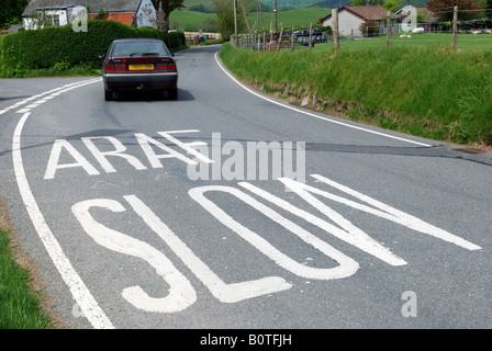 SLOW DOWN (ARAF) ROAD SIGN IN WELSH AND ENGLISH Stock Photo - Alamy