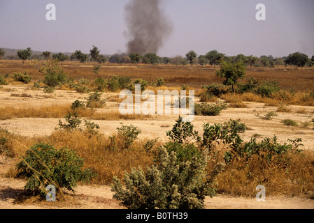 Northern Ivory Coast, Cote d'Ivoire, West Africa. Bush Fire in the ...