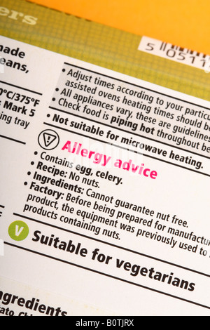 Food labeling allergy advice contains gluten and almond nuts Stock ...