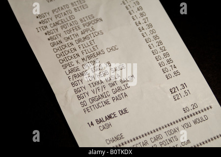 British supermarket receipt bill with prices in Pounds (GBP Stock Photo ...