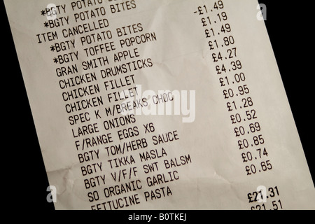 British supermarket receipt bill with prices in Pounds (GBP Stock Photo ...