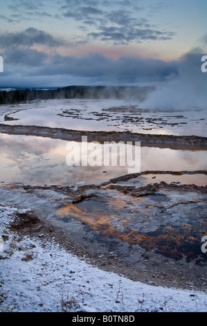 Stormy fall morning at Great Fountain Geyser Yellowstone National Park ...