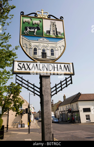 Saxmundham Suffolk England town sign Stock Photo - Alamy