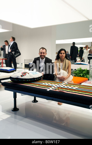 Designers Nipa Doshi and Jonathan Levien at Moroso booth during the ...