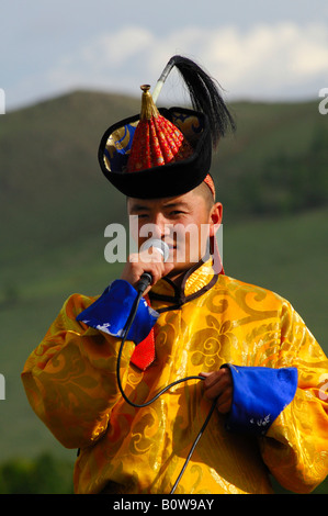 Mongolia, Ulan Bator, Naadam feast, woman, holiday national costume ...