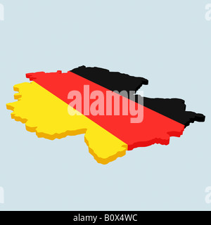German flag in the shape of the country standing out of the map of ...