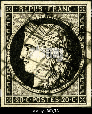 First french franc issued in 1360 on postage stamp Stock Photo - Alamy