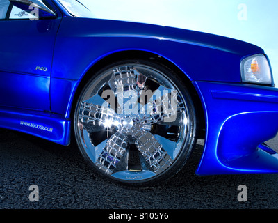 blue chrome modified max power ford escort in metallic blue Stock Photo ...