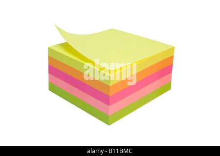 Sticky notes cube with sheets in various colors over white Stock Photo ...
