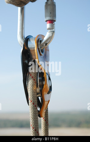 Petzl Pro Traxion Pulley with rope and carabiner Stock Photo - Alamy