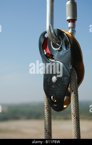 Petzl Pro Traxion Pulley with rope and carabiner Stock Photo - Alamy