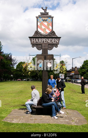 Harpenden Common, Harpenden, Hertfordshire UK; People sitting in the ...