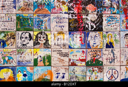 Tiles covered with graffiti in the Arbat Ulitsa Arbatskaya Moscow ...