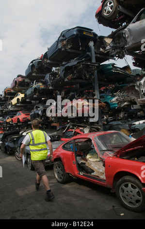 High performance expensive crashed damaged Ferrari motor cars awaiting ...