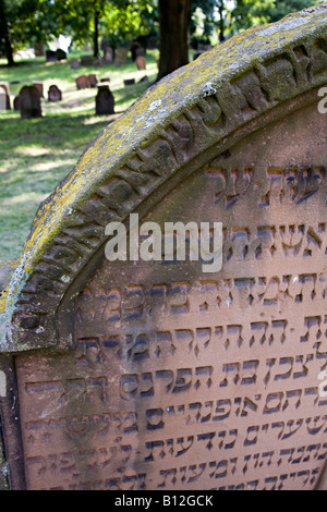 Hebrew writing on gravestone in Jewish cemetery the Alter Judenfriedhof ...