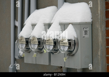snow covered electricity meters in Saskatoon Saskatchewan Canada Stock ...