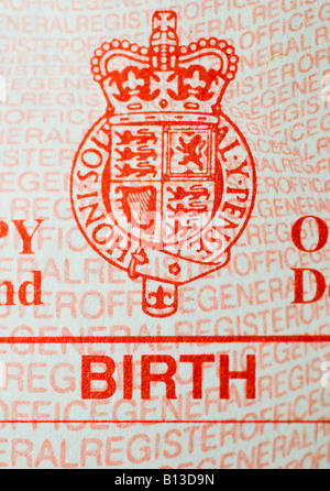 UK Birth Certificate Stock Photo - Alamy