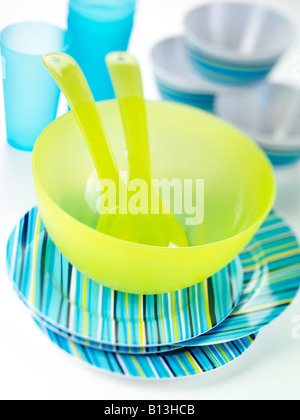 Table setting with plastic ware for summer picnic Stock Photo - Alamy
