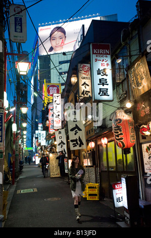 A Japanese alley at night with restaurants and bars in the Akabane ...