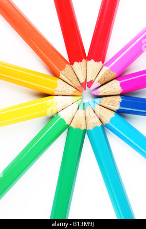 creativity and fun concept, assortment of coloured pencils on dark ...