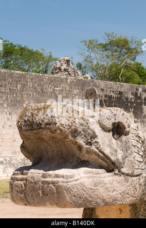 The ancient ball game arena at the ancient mayan city of Chichen Itza ...