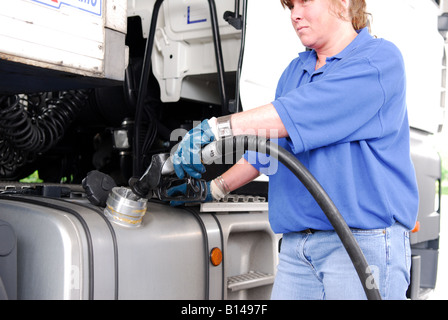 Hgv Driver Filling Fuel Tank with derv Stock Photo - Alamy
