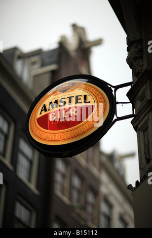 Sign for Amstel beer outside a bar in the red light district of ...