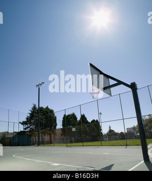 Basketball hoop with sun shining from an angle Stock Photo - Alamy