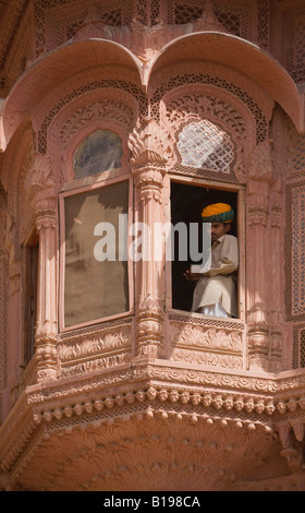 A stone carved window at the MEHERANGARH FORT built by Maharaja Man ...