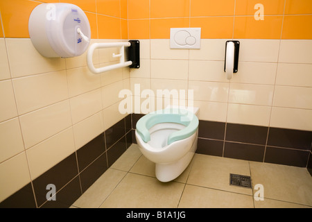 Public disabled toilet inside clean tiled cubicle with dual flush Stock ...