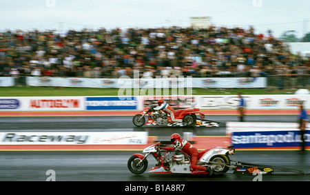 Super Twins drag racing motorcycles. Santa Pod Raceway, England, UK ...