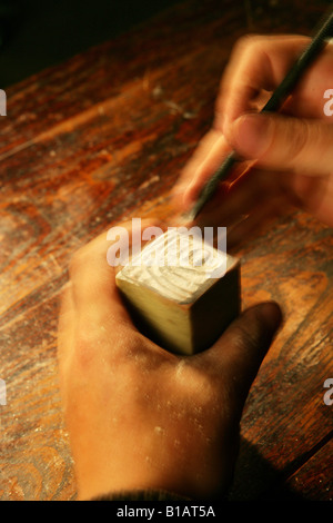 China,man's hands carving traditional chop,close-up Stock Photo - Alamy