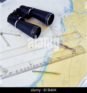 Nautical Chart with Tools Stock Photo - Alamy