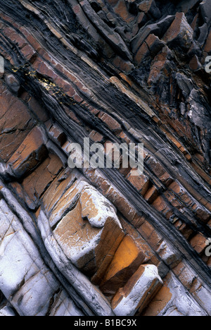 Cliff detail at Sandymouth, Cornwall, UK, showing strata and pebbles ...