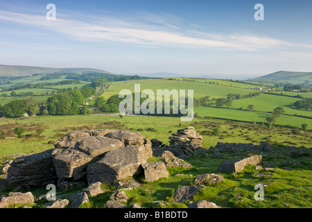 England, South Devon, Dartmoor. Hound guarding entrance to Hayford Hall ...