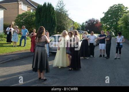 School girls at a school leavers party wearing signed school uniform ...
