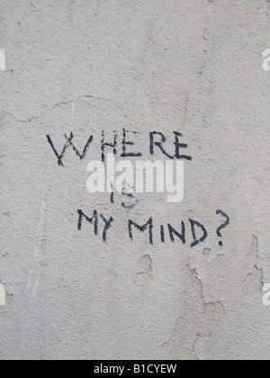 where is my mind sentence graffiti on wall Stock Photo - Alamy