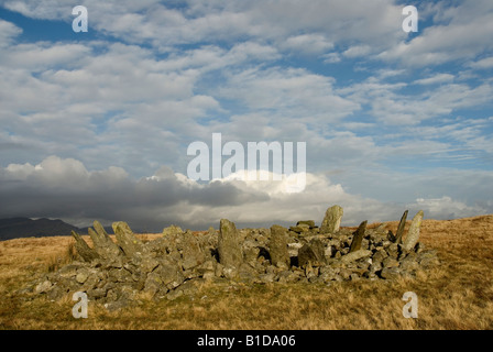 Standing stones of Bryn Cader Faner stone circle burial cairn with ...
