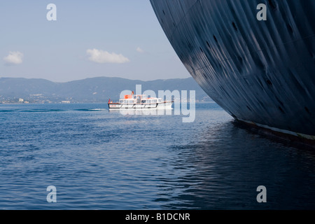 Close up of the Stern of the Cunard QE2 showing the buckling to the ...