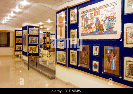 A display of papyrus art at a papyrus factory in Aswan Egypt Stock ...