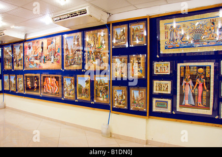 A display of papyrus art at a papyrus factory in Aswan Egypt Stock ...