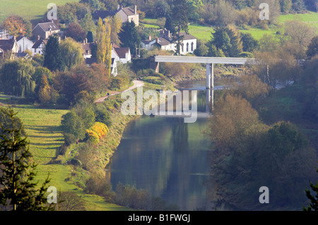 View of bridge with riverside village, Brockweir Bridge, Brockweir ...