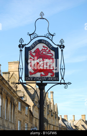 The 16th Century Lygon Arms sign, High Street, Chipping Campden ...